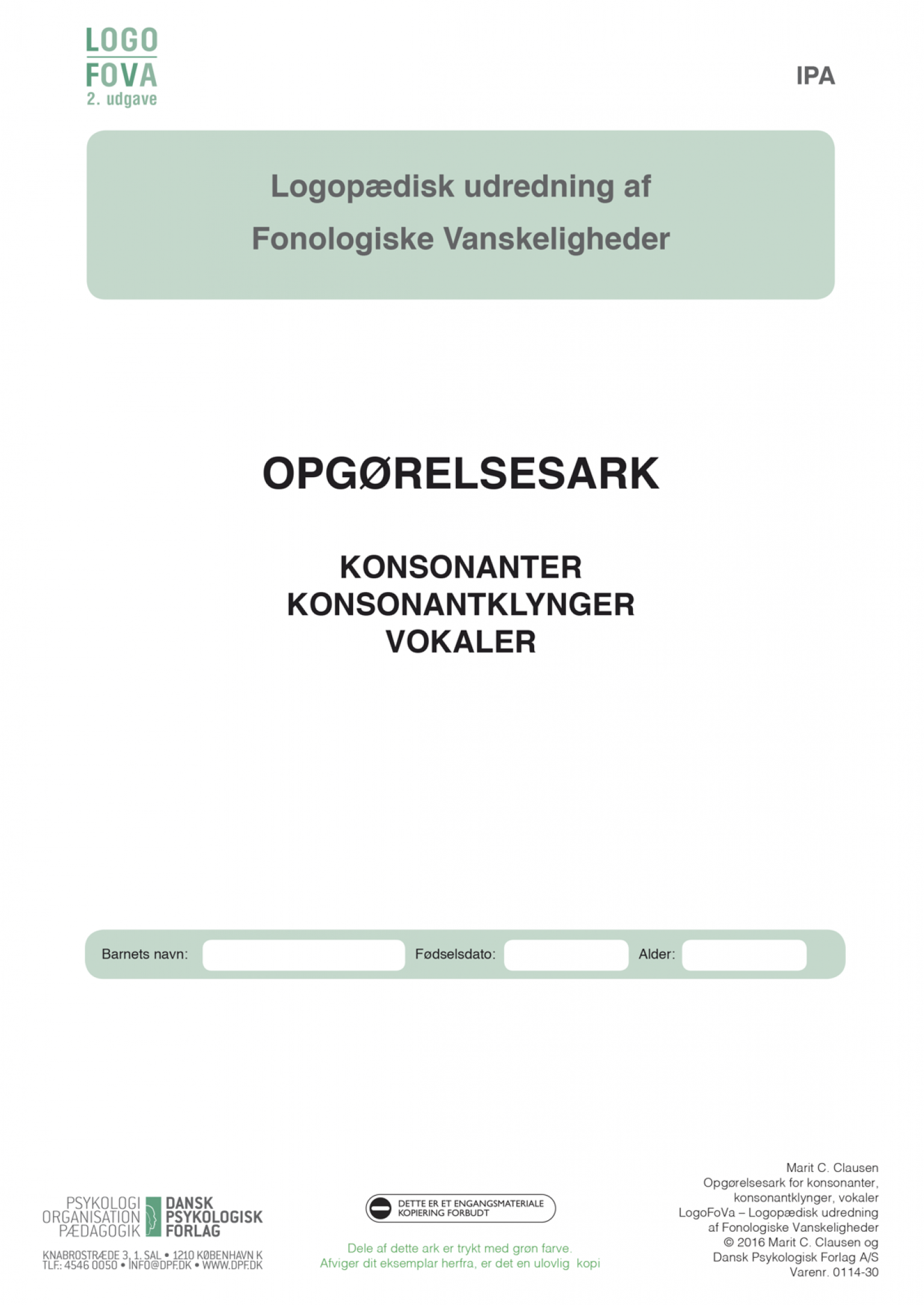 LogoFoVa - IPA Opgørelsesark for konsonanter, konsonantklynger, vokaler ...