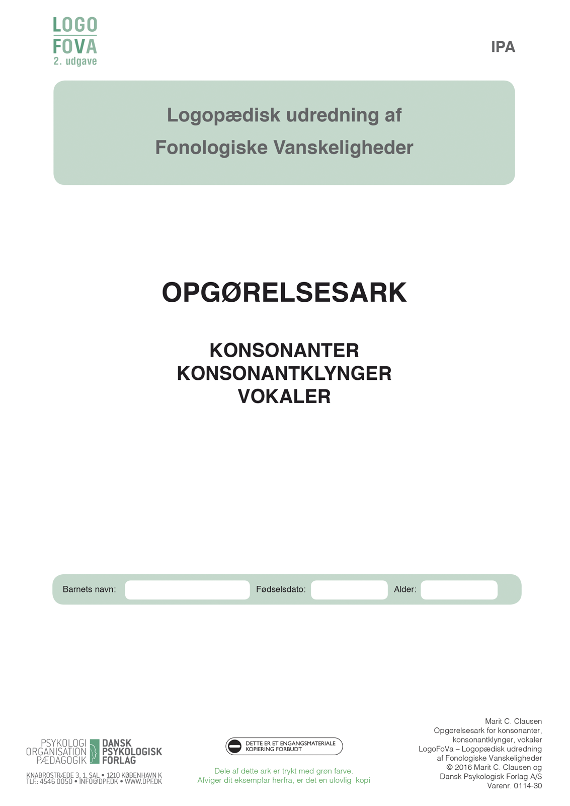 LogoFoVa - IPA Opgørelsesark for konsonanter, konsonantklynger, vokaler ...